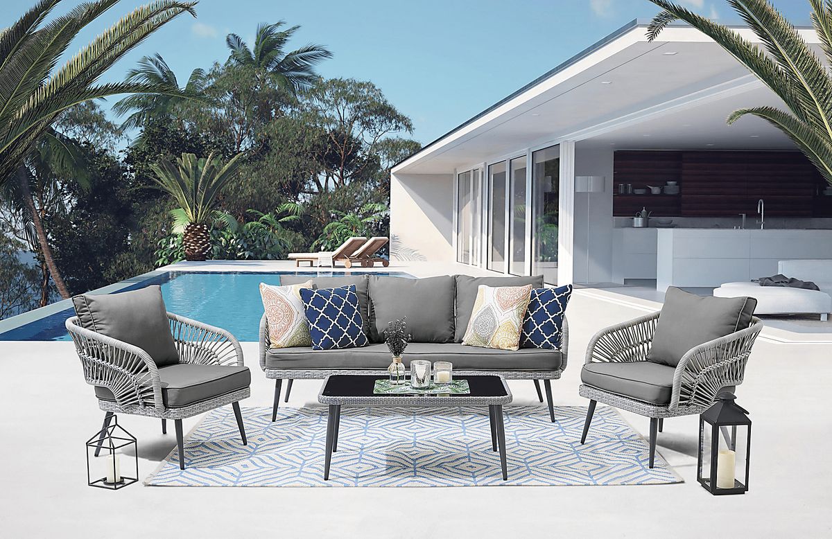 Eashley Gray Polyester Fabric Outdoor 4 Pc Conversation Set W/Sofa ...