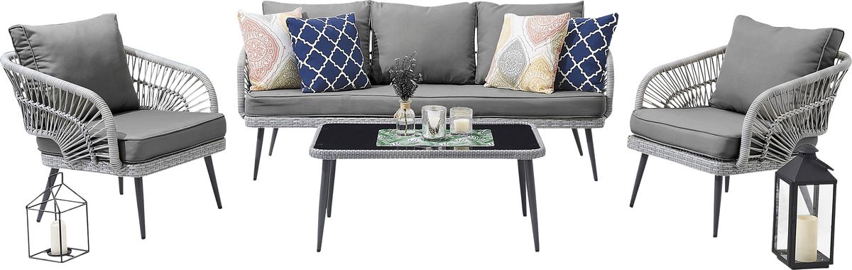 Eashley Gray Polyester Fabric Outdoor 4 Pc Conversation Set W/Sofa ...