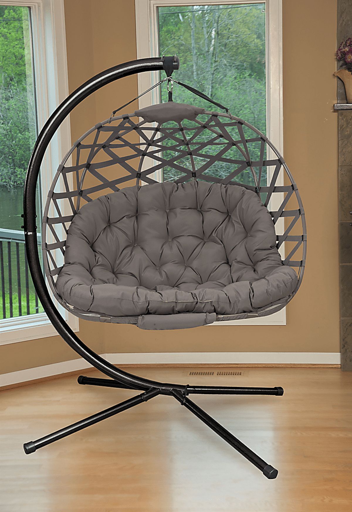 Hollette Brown Outdoor Hanging Loveseat | Rooms to Go