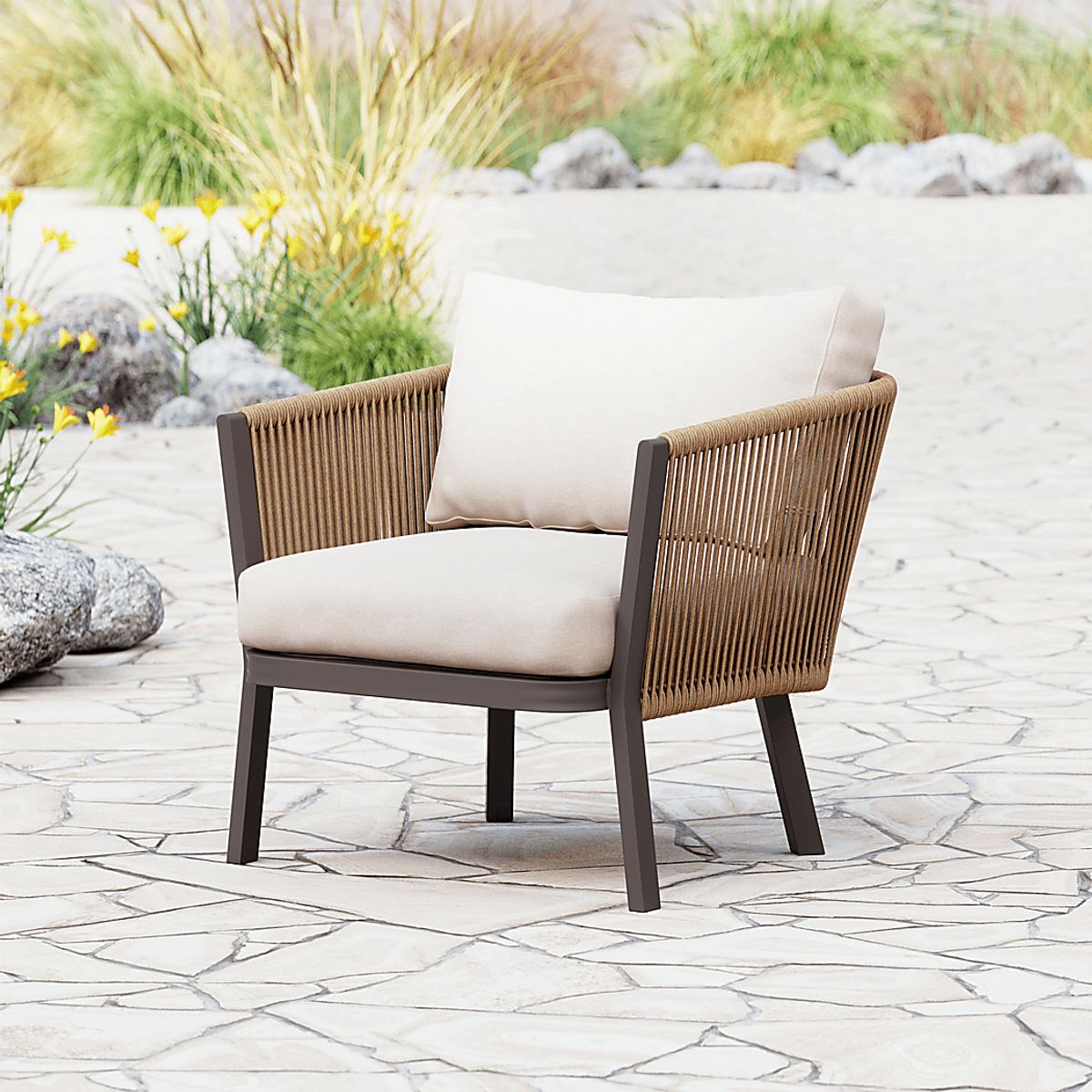 Jetero Brown Polyester Fabric Outdoor Accent Chair | Rooms to Go