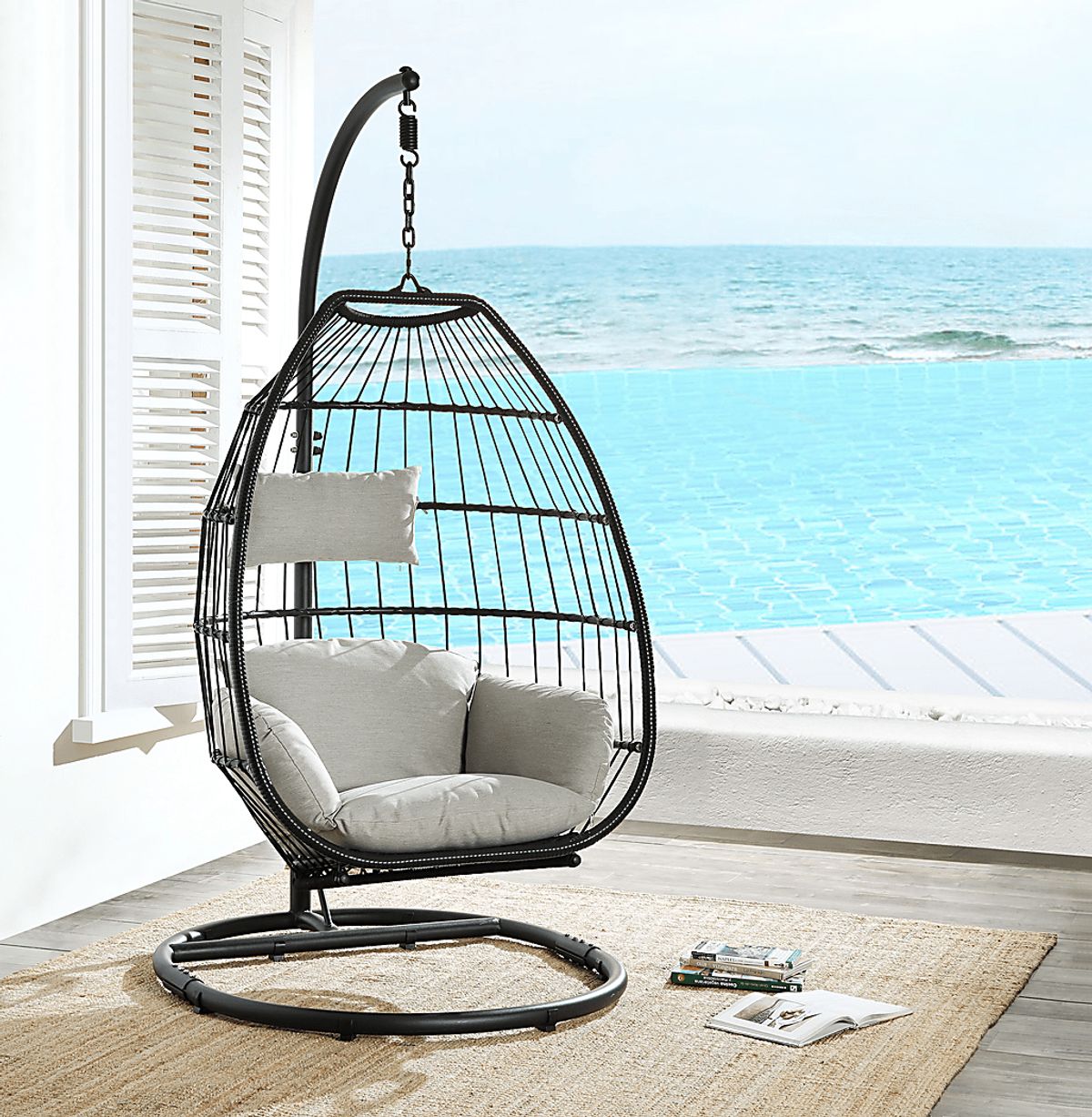 Lolannen Black Polyester Fabric Outdoor Hanging Chair | Rooms to Go