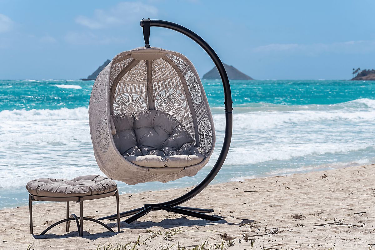 Maquel Beige Outdoor Hanging Egg Chair | Rooms to Go