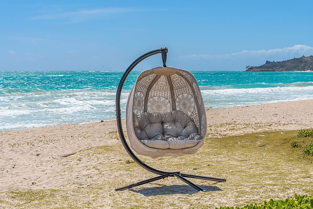Maquel Beige Outdoor Hanging Egg Chair | Rooms to Go