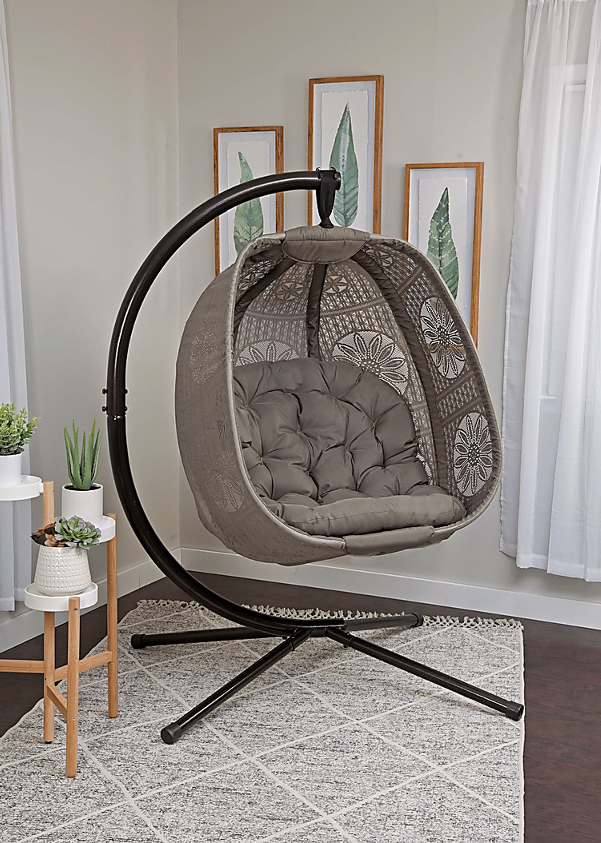 Maquel Beige Outdoor Hanging Egg Chair | Rooms to Go