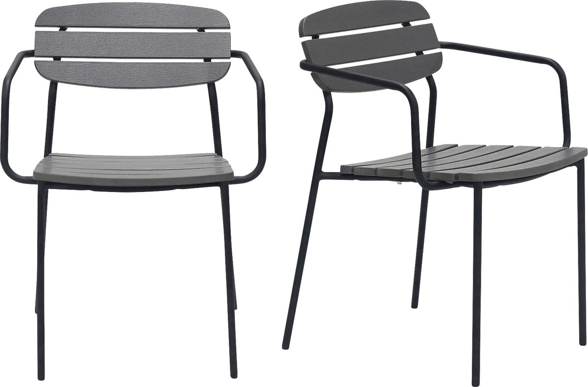Rufiny Dark Gray Outdoor Arm Chair, Set Of 2 | Rooms to Go