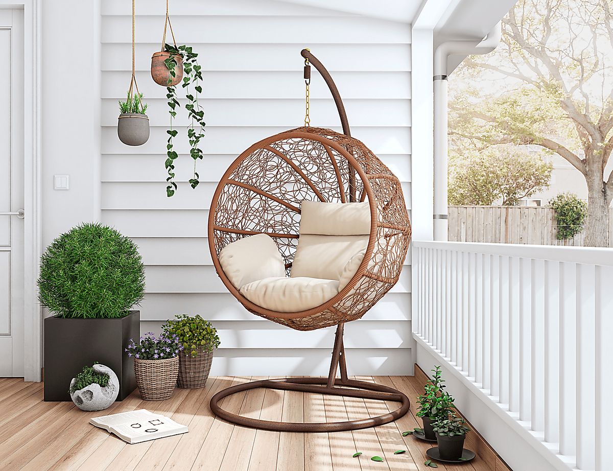 Seahorn Cream Beige Polyester Fabric Outdoor Hanging Chair | Rooms to Go