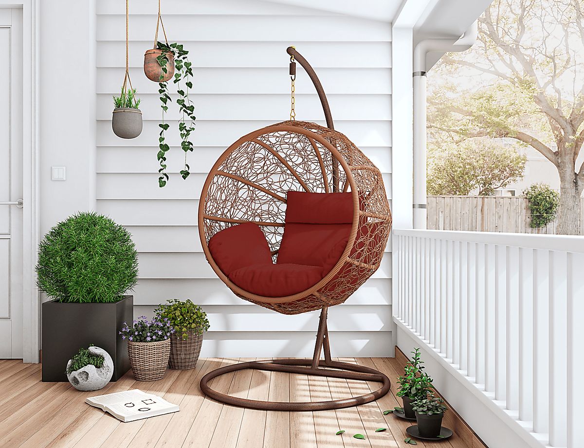 Seahorn Red Polyester Fabric Outdoor Hanging Chair | Rooms to Go