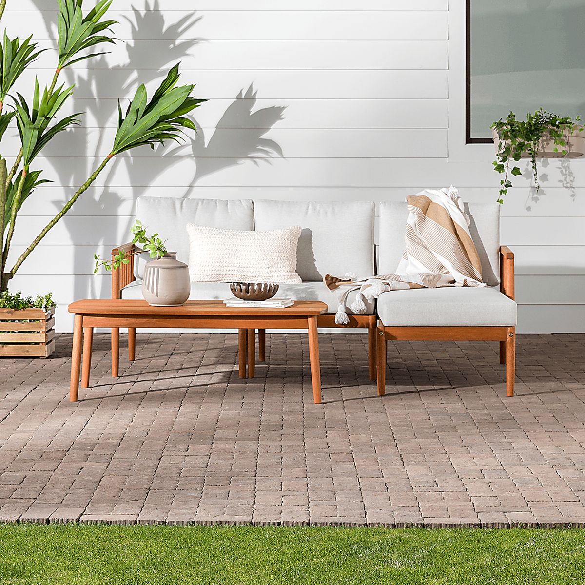 Shellrich Coast Brown Dark Wood Acacia,Olefin Fabric Outdoor 4pc ...