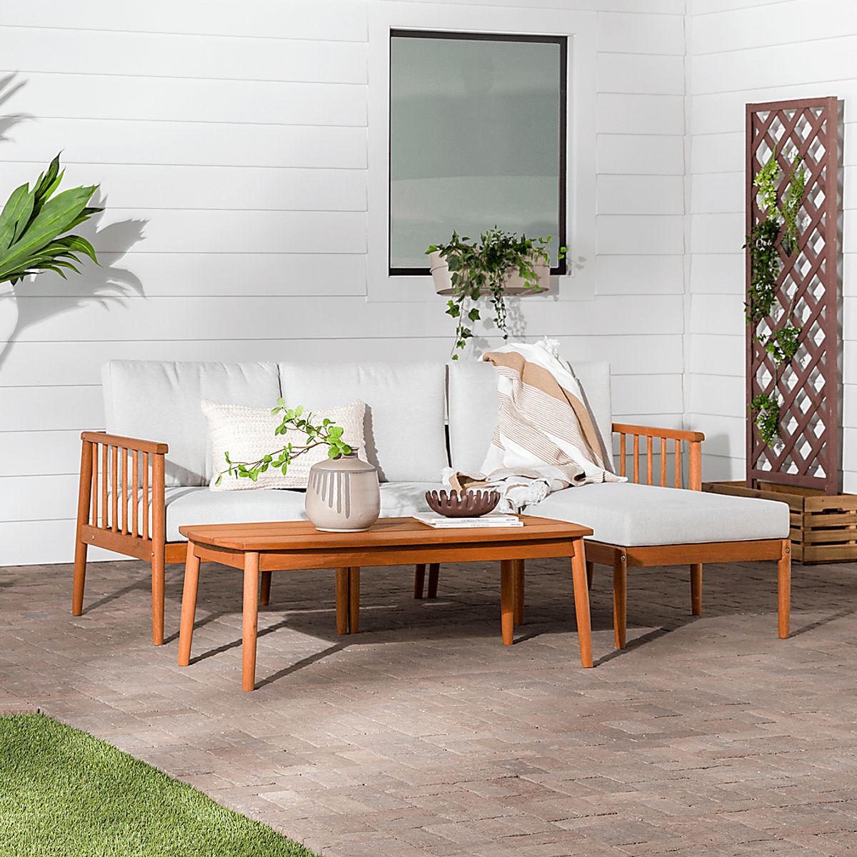 Shellrich Coast Brown Dark Wood Acacia,Olefin Fabric Outdoor 4pc ...