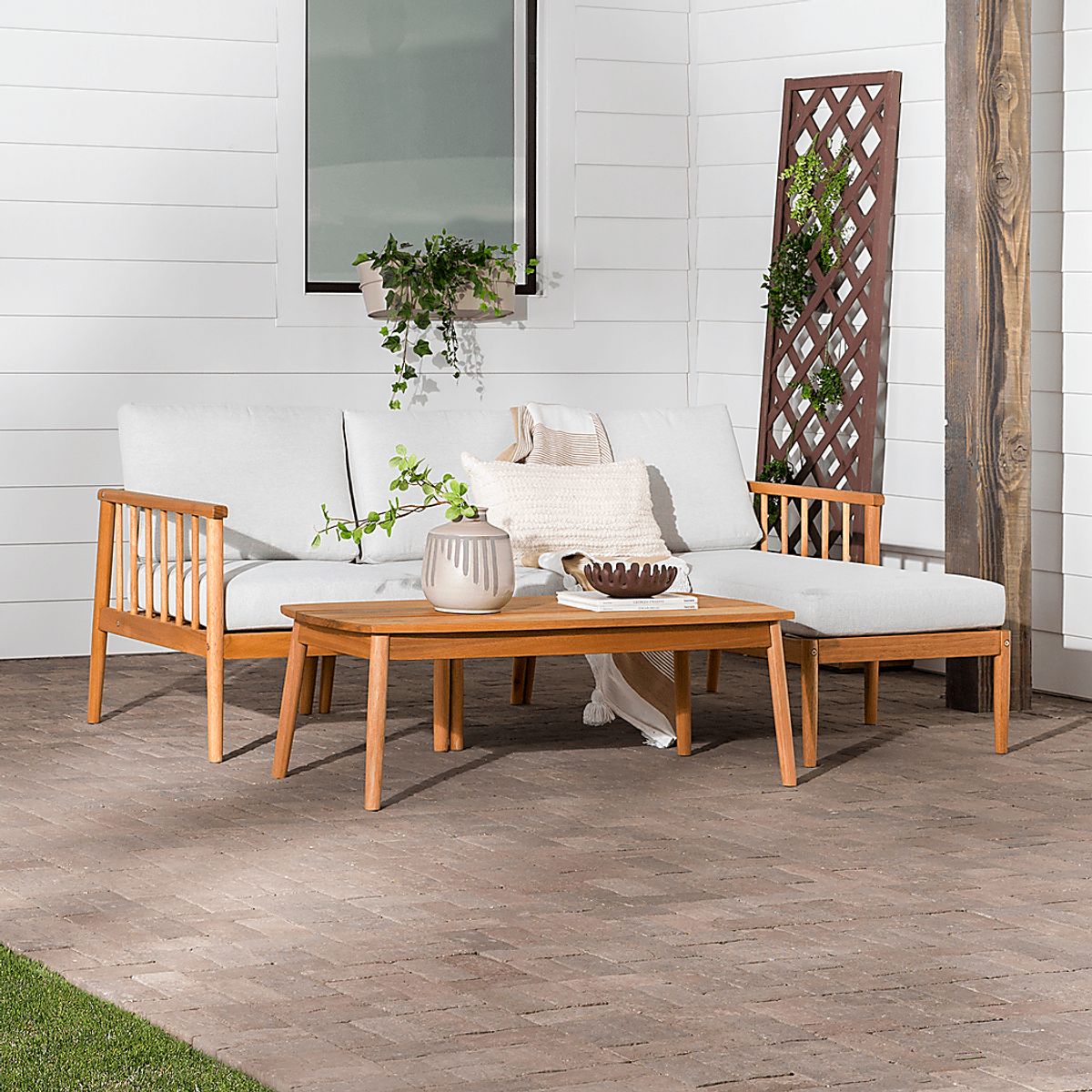 Shellrich Coast Natural Light Wood Acacia,Olefin Fabric Outdoor 4pc ...