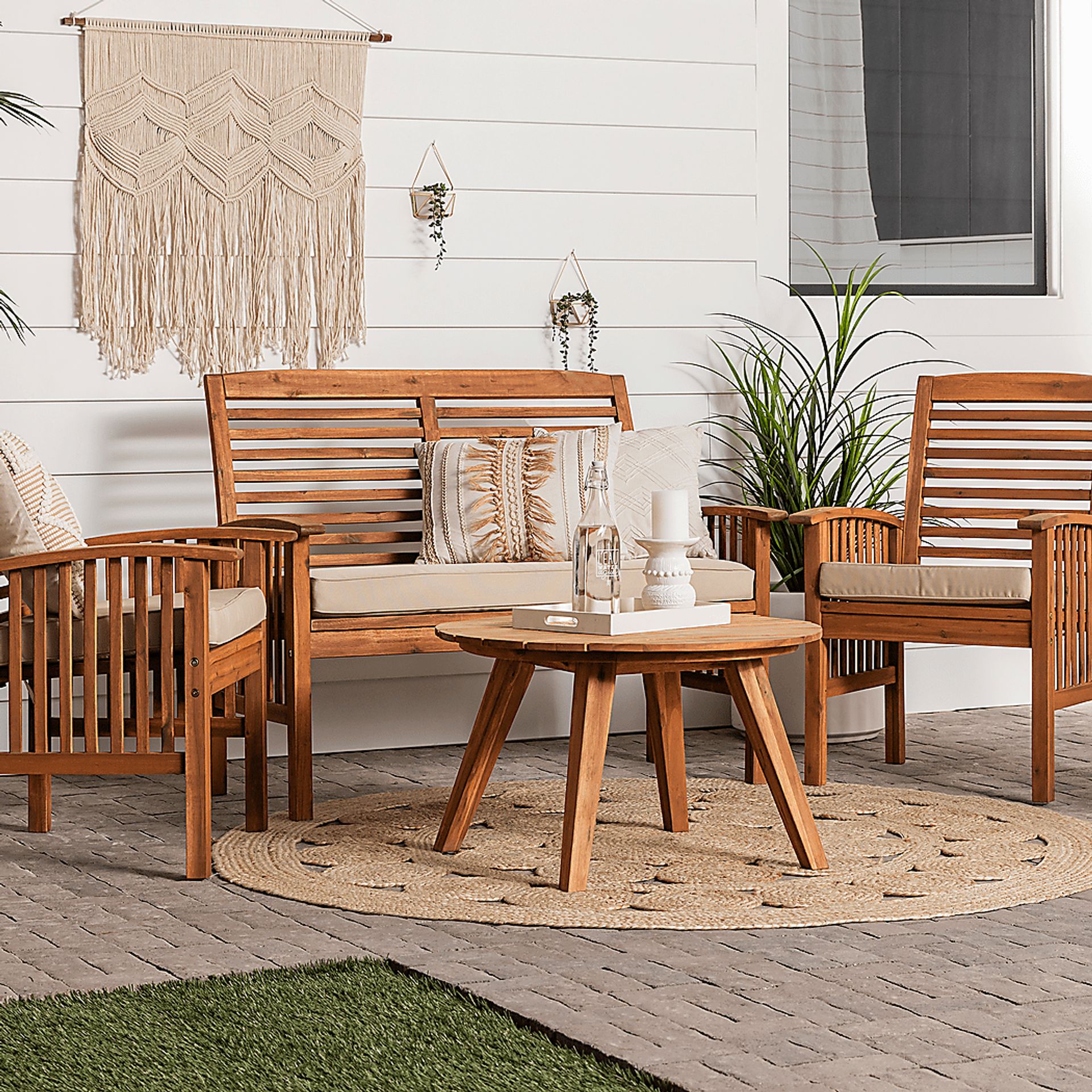 Volwood III Brown Acacia Outdoor 4 Pc. Seating Set | Rooms to Go