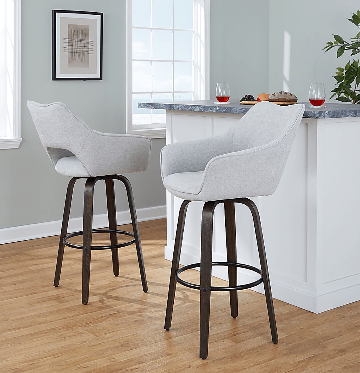 Ovur I Dark Wood Sangria Gray Polyester Fabric Barstool, Set Of 2 ...