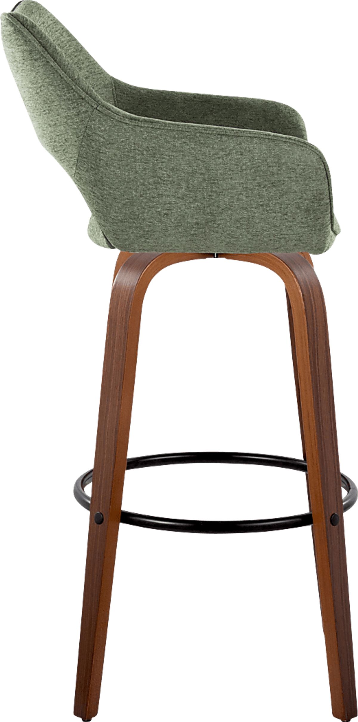 Ovur II Walnut Dark Wood Green Polyester Fabric Barstool, Set Of 2 ...
