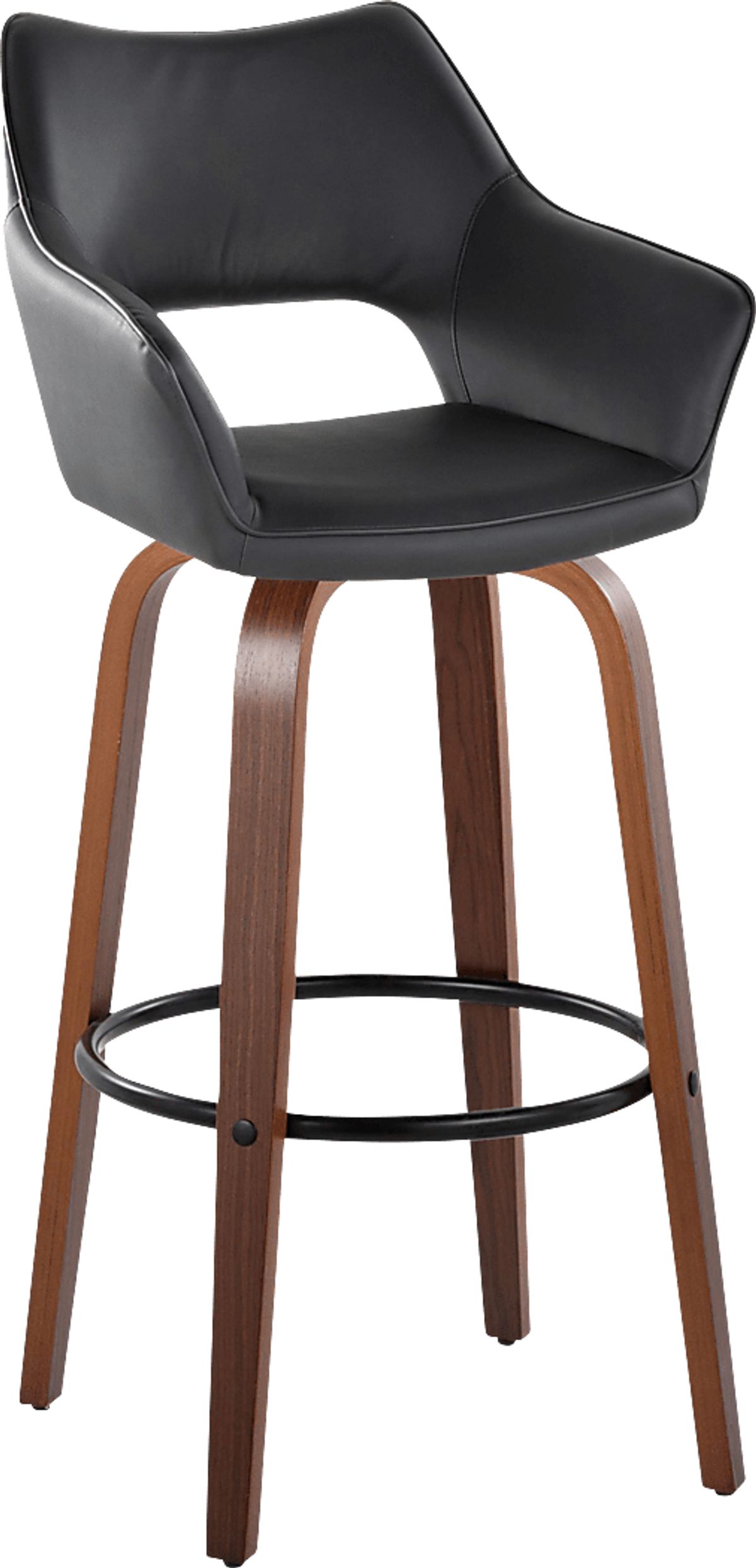 Ovur IV Walnut Dark Wood Black Polyurethane Fabric Barstool, Set Of 2 ...