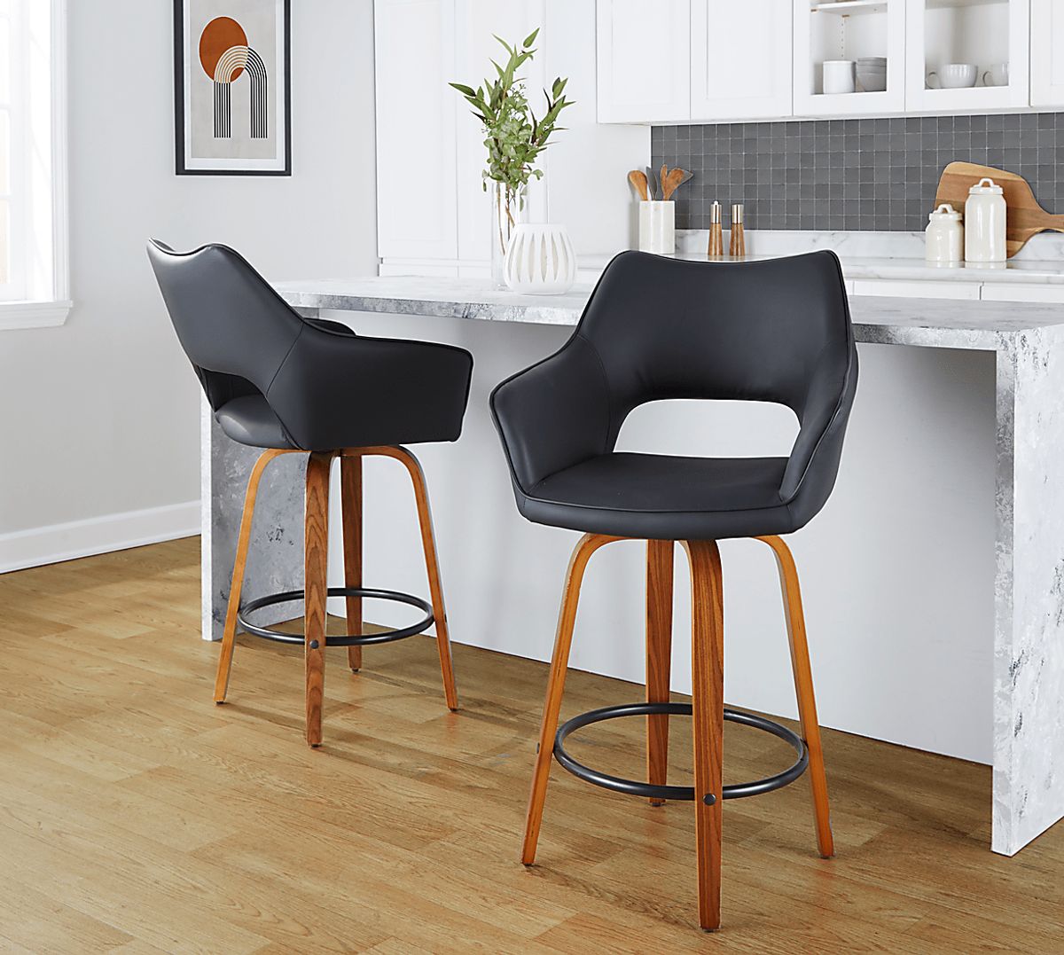 Ovur IV Walnut Dark Wood Black Polyurethane Fabric Counter Height Stool ...