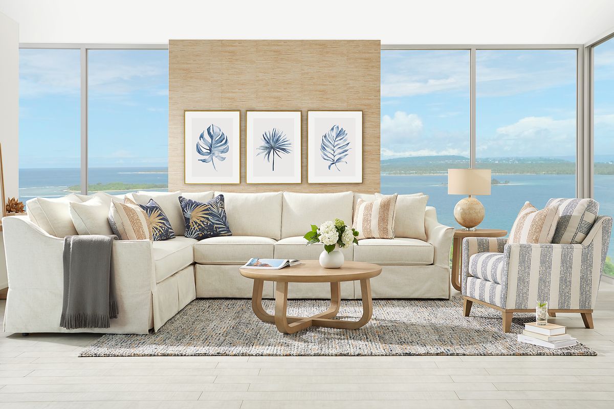 Cindy Crawford Pacific Grove White Woven Sleeper 2 Pc Right Sectional ...