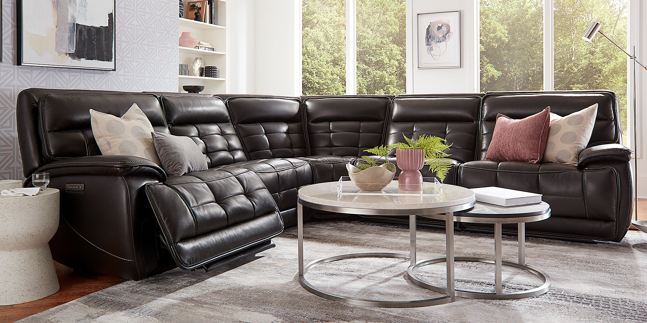 Drew & Jonathan Pacific Heights Black Cherry Leather 5 Pc Dual Power ...