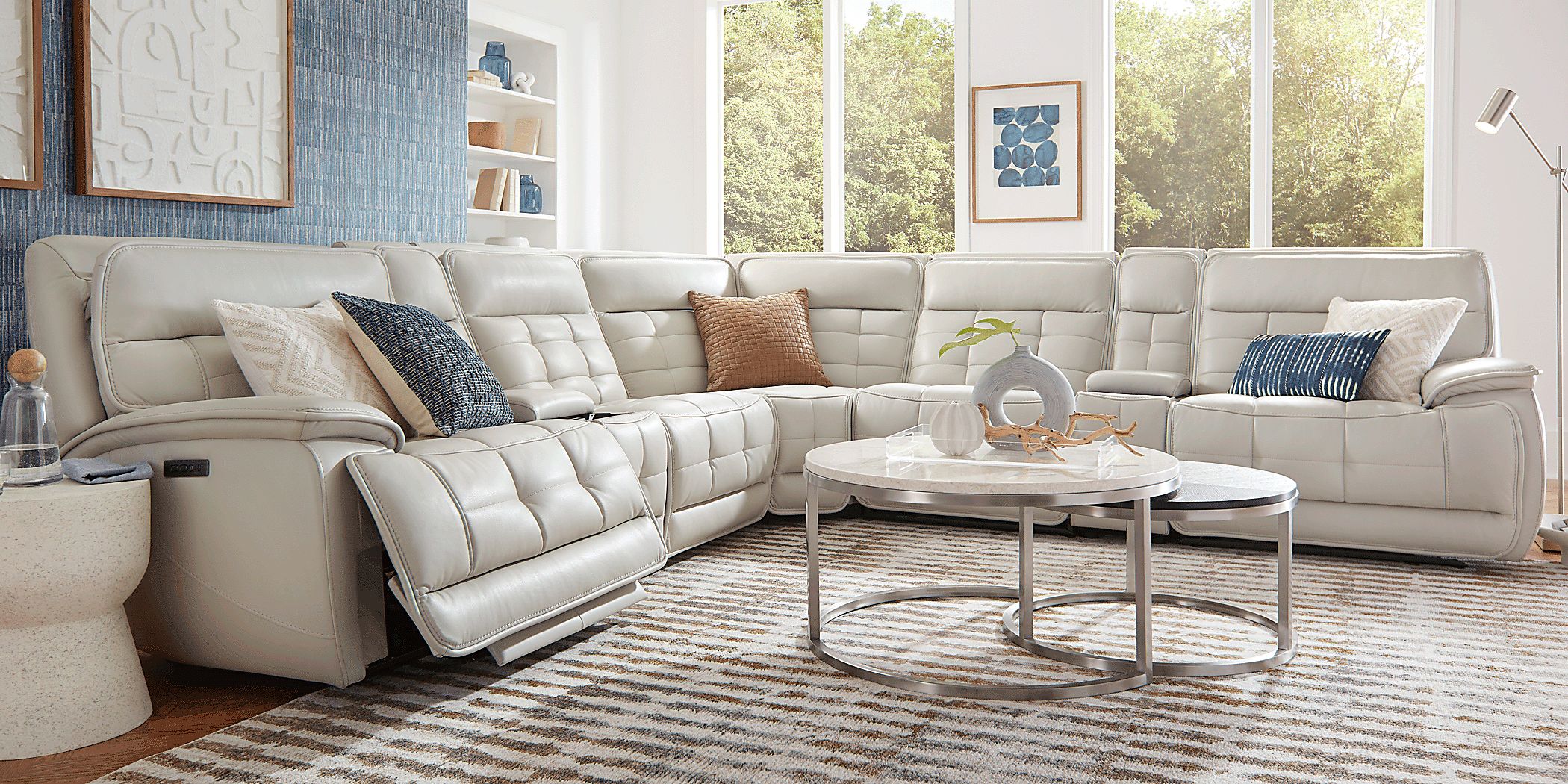 Drew & Jonathan Pacific Heights Light Gray Leather 7 Pc Dual Power ...