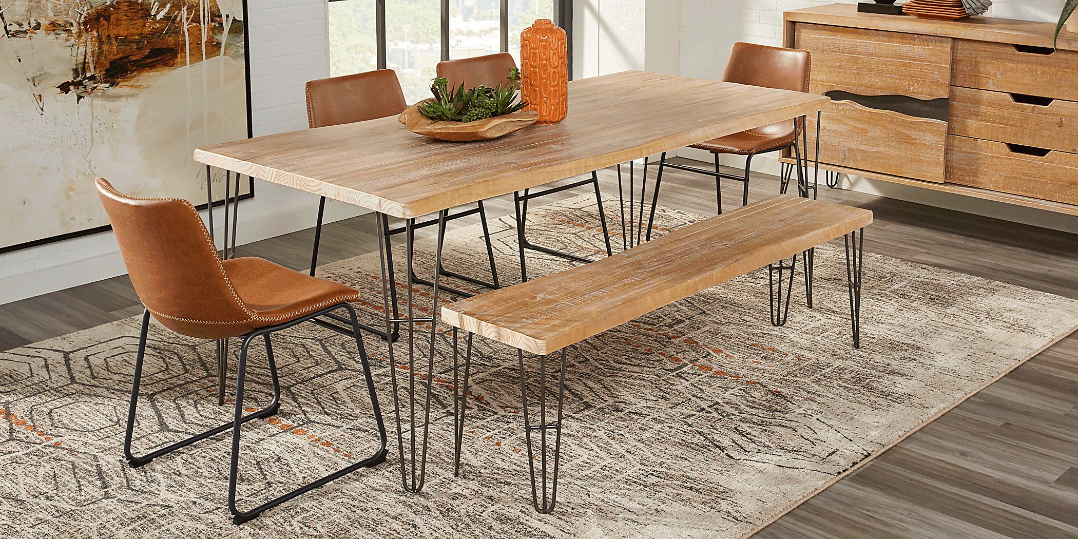 Palm Grove 6 Pc Light Brown Wood Dining Room Set With Dining Table ...