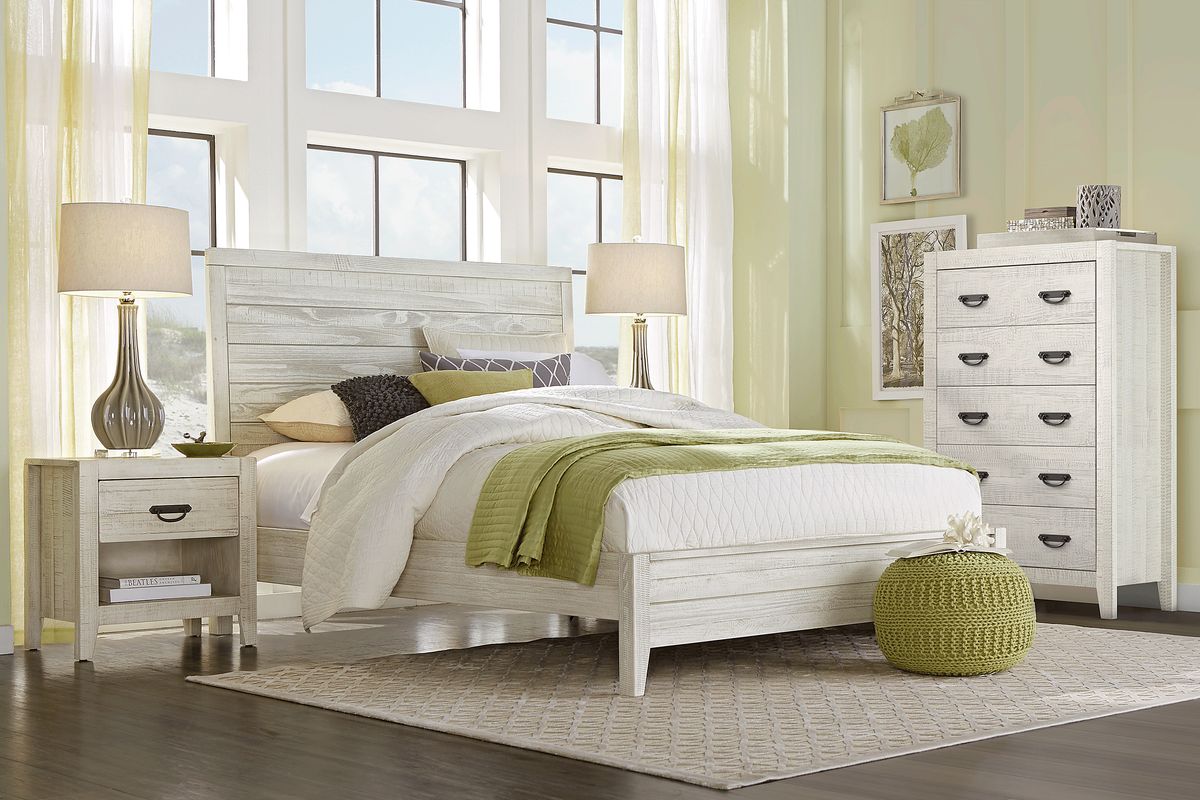 Palm Grove 5 Pc Off-White Light Wood,White King Bedroom Set With 3 Pc King Bed, Chest, Open ...