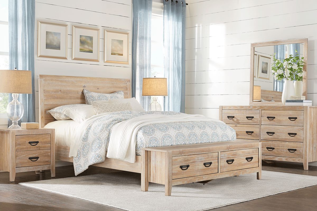 Palm Grove 5 Pc Taffy Light Wood Queen Bedroom Set With Dresser, Mirror ...