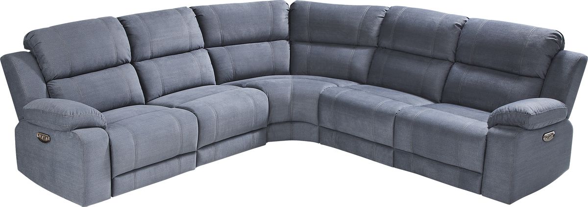 Palmer Point Blue Polyester Fabric 5 Pc Dual Power Reclining Sectional ...