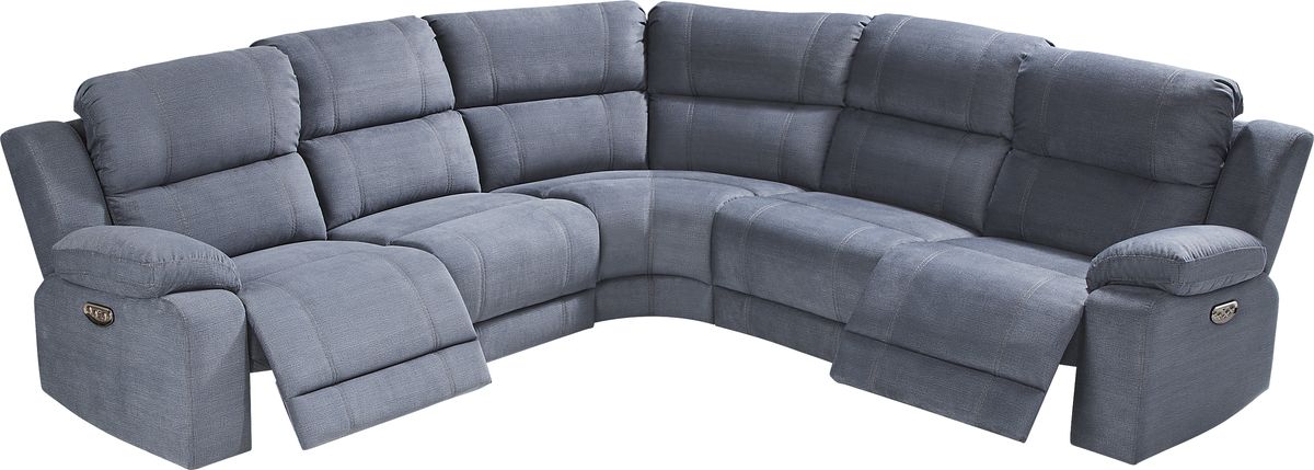 Palmer Point Blue Polyester Fabric 5 Pc Dual Power Reclining Sectional ...