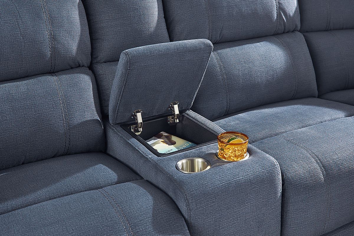 Palmer Point Blue Polyester Fabric 7 Pc Dual Power Reclining Sectional ...
