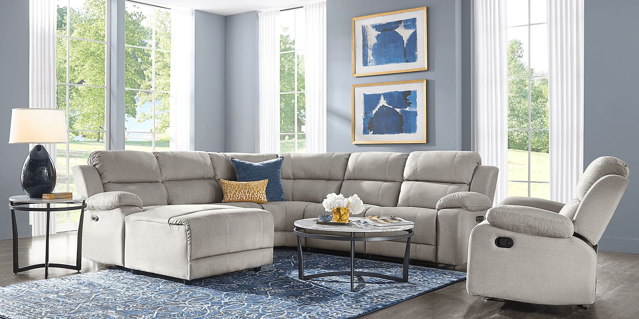 Palmer Point Gray Polyester Fabric 5 Pc Dual Power Reclining Sectional ...
