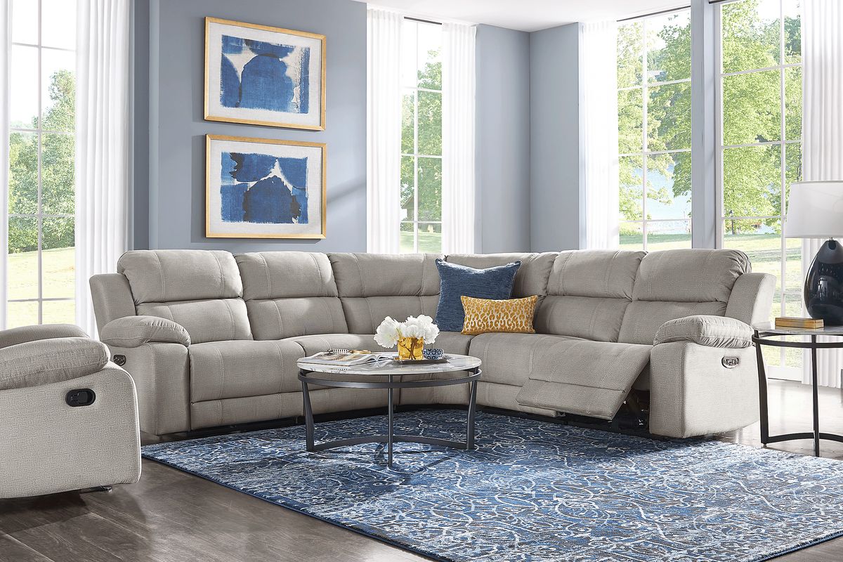 Palmer Point Gray Polyester Fabric 5 Pc Dual Power Reclining Sectional ...
