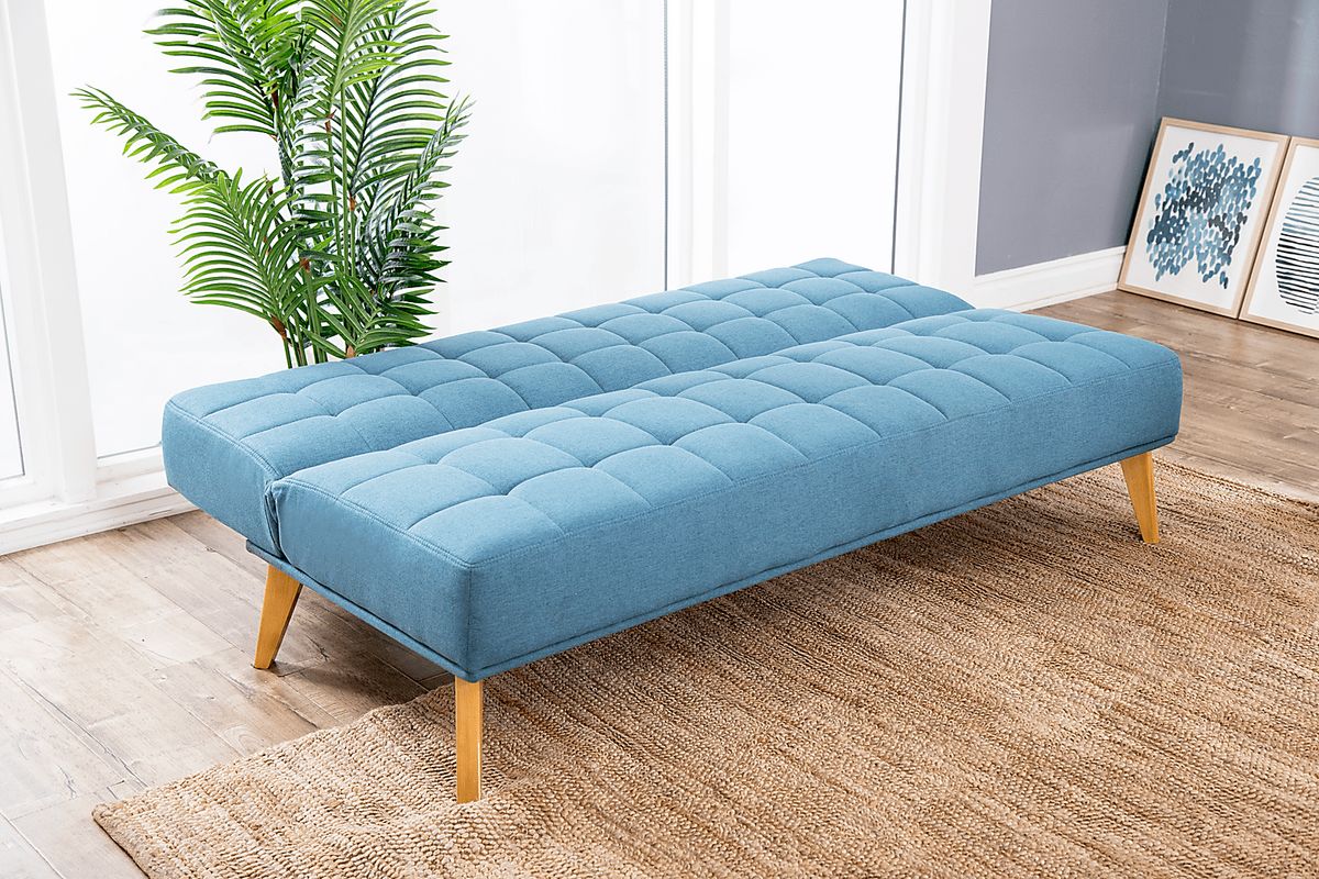 Panetta Blue Linen,Polyester Fabric Futon | Rooms to Go