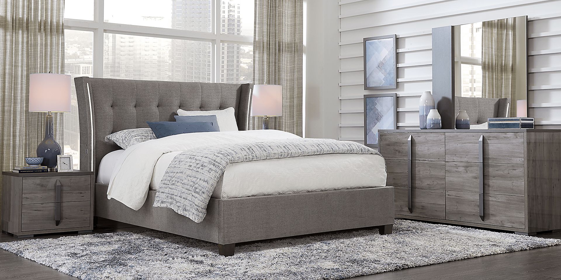 Carlie Gray 3 Pc King Upholstered Bed Rooms to Go
