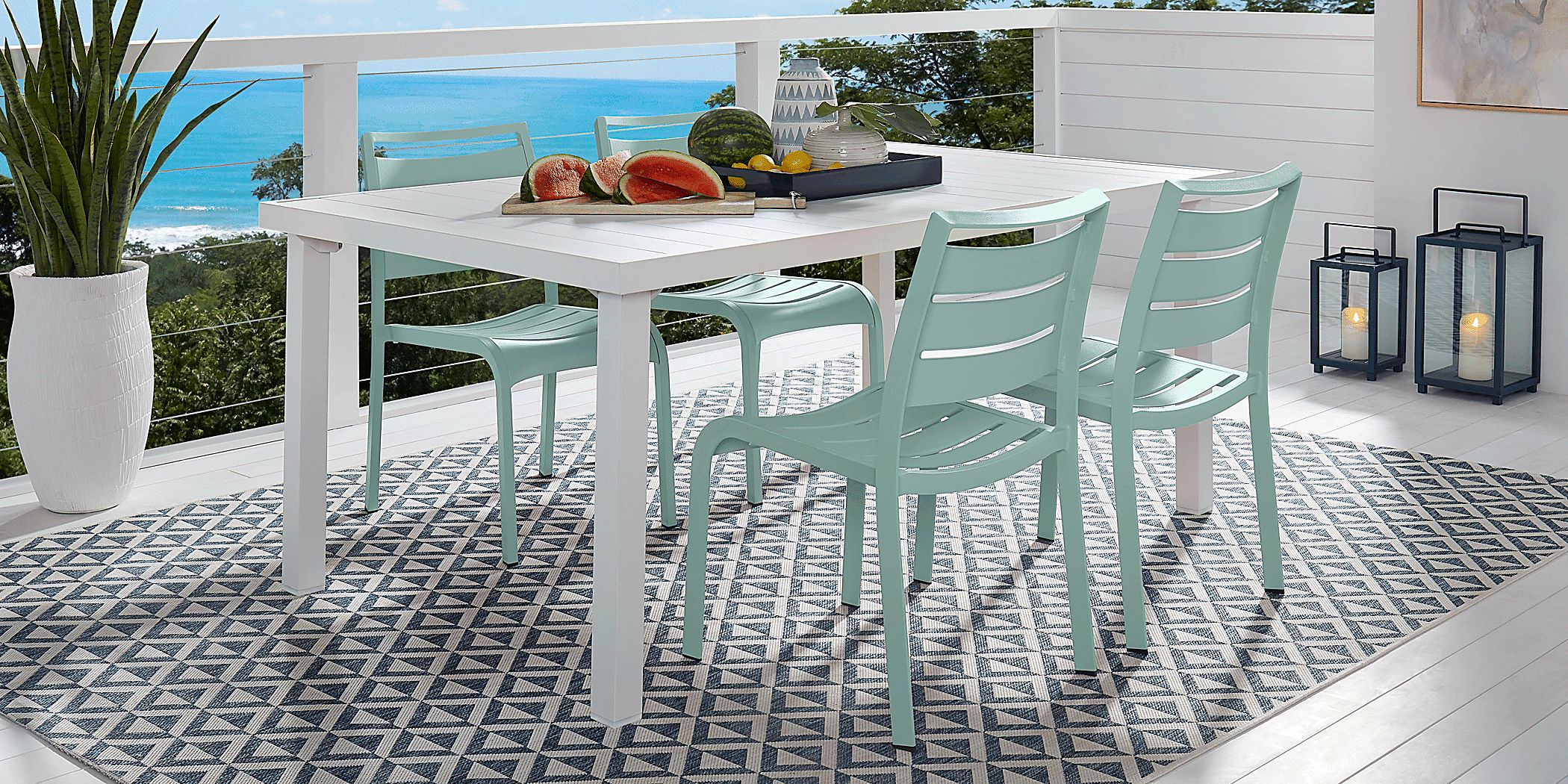 Park Walk 5 Pc White Colors,White Surf Aluminum Outdoor Dining Set With ...