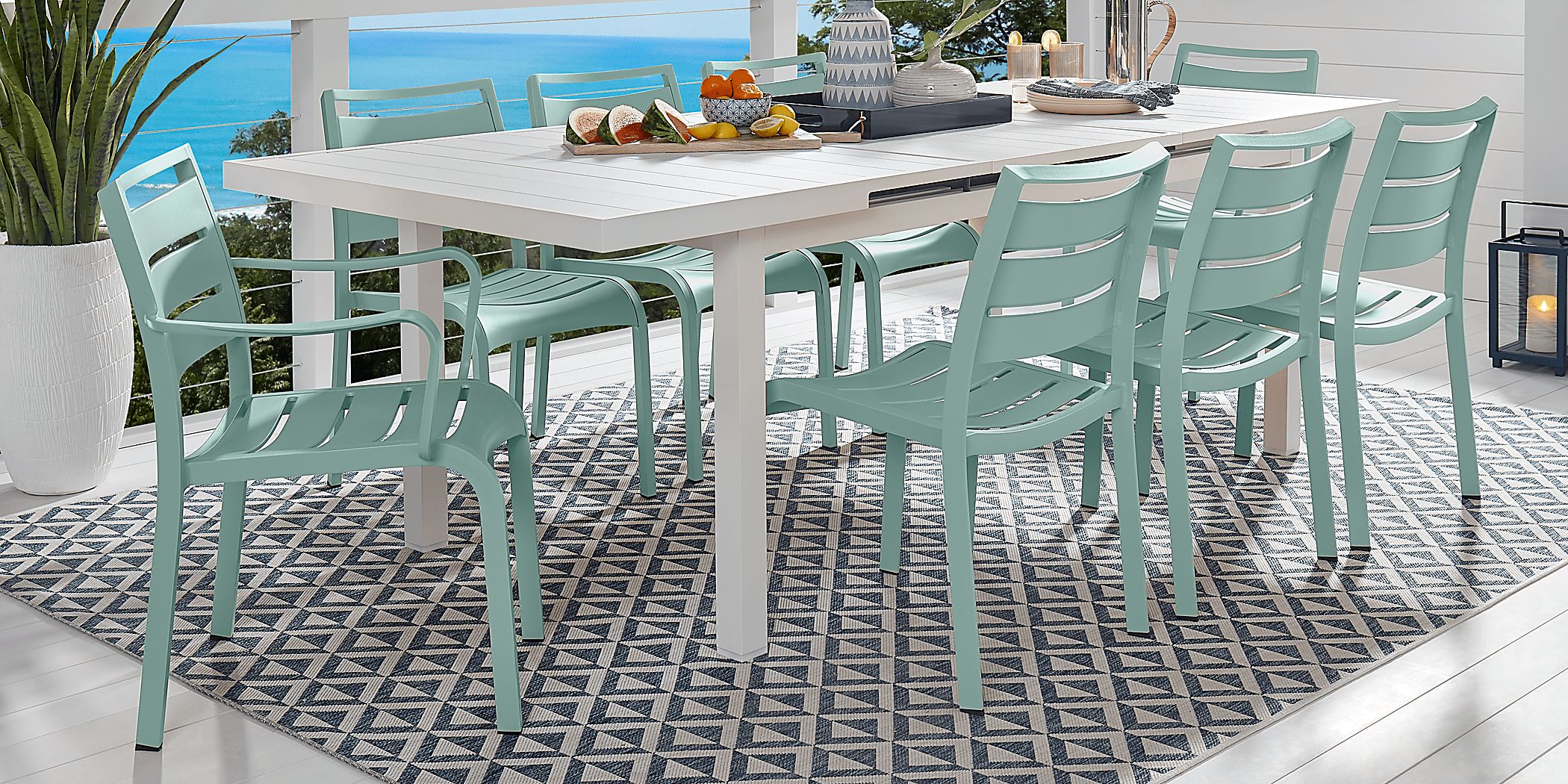 Park Walk 9 Pc White Colors,White Surf Aluminum Outdoor Dining Set With ...