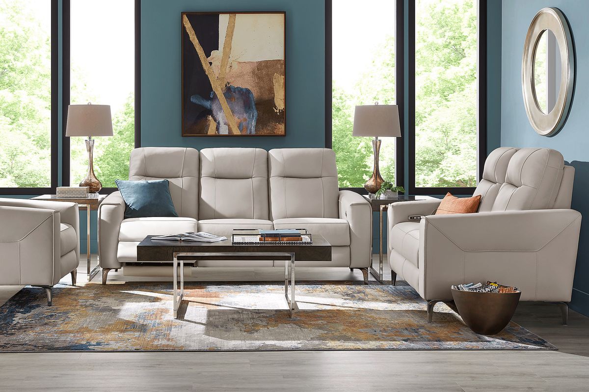 Drew & Jonathan Parkside Heights Gray Leather Dual Power Reclining Sofa ...