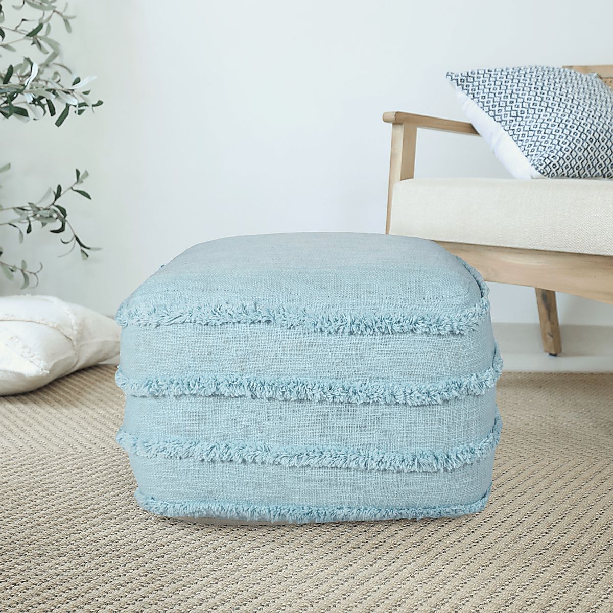 Patigi Blue Cotton Fabric Poufs | Rooms to Go