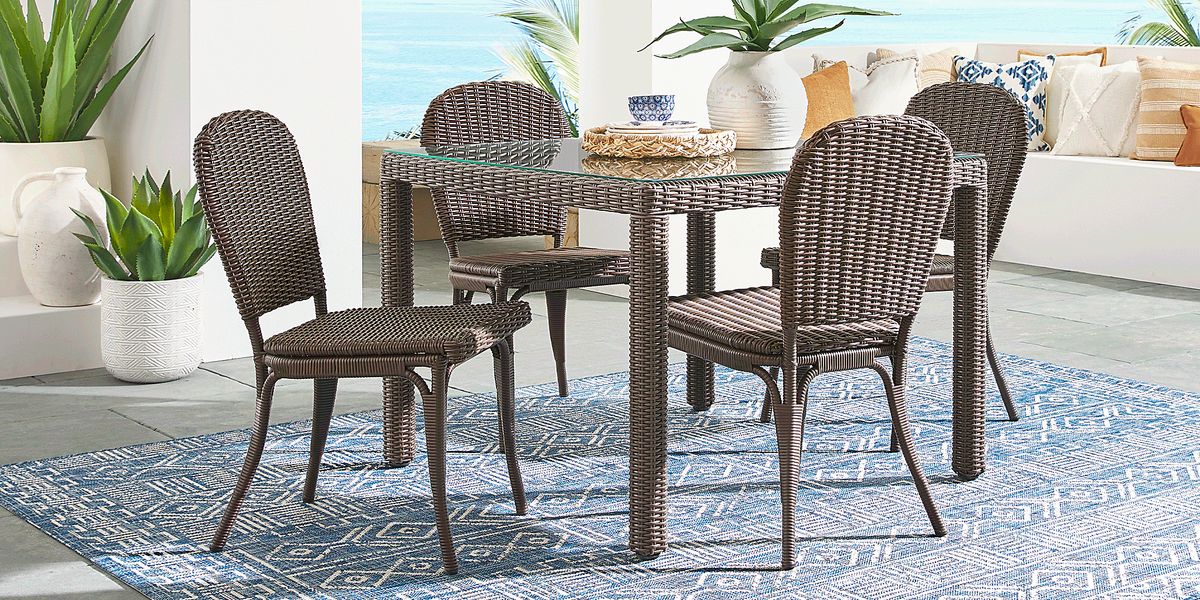 Patmos Brown Dark Wood Wicker Outdoor Square Dining Table | Rooms to Go