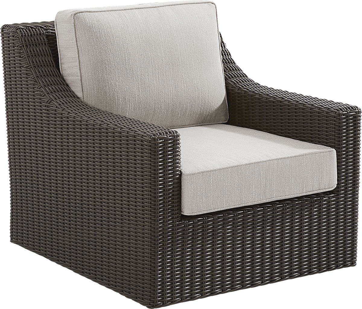 Patmos Brown Dark Wood Twine Wicker Outdoor Swivel Chair | Rooms to Go