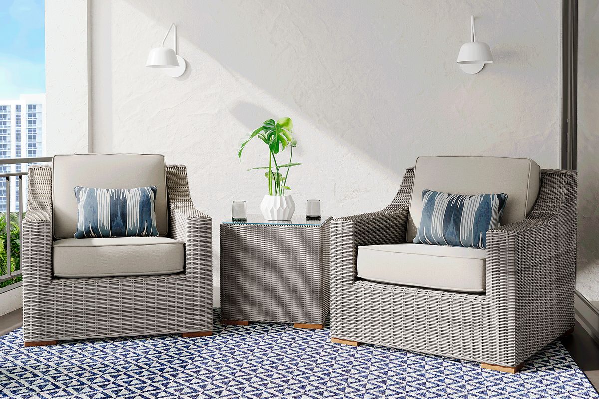 Patmos 3 Pc Gray Linen Beige Wicker Outdoor Seating Set With Chair, End ...