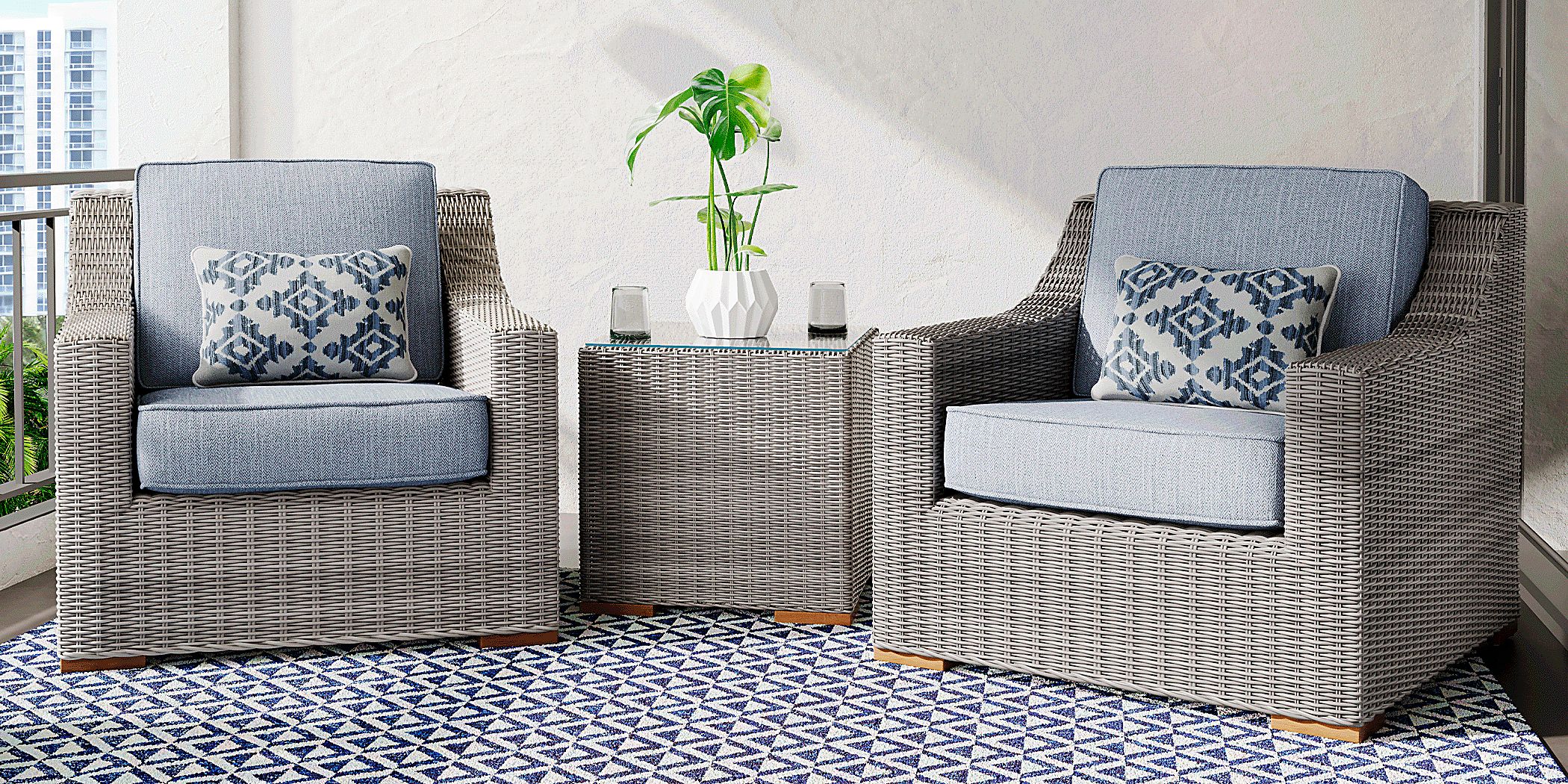 Patmos 3 Pc Gray Steel Wicker Outdoor Seating Set With Chair, End Table ...