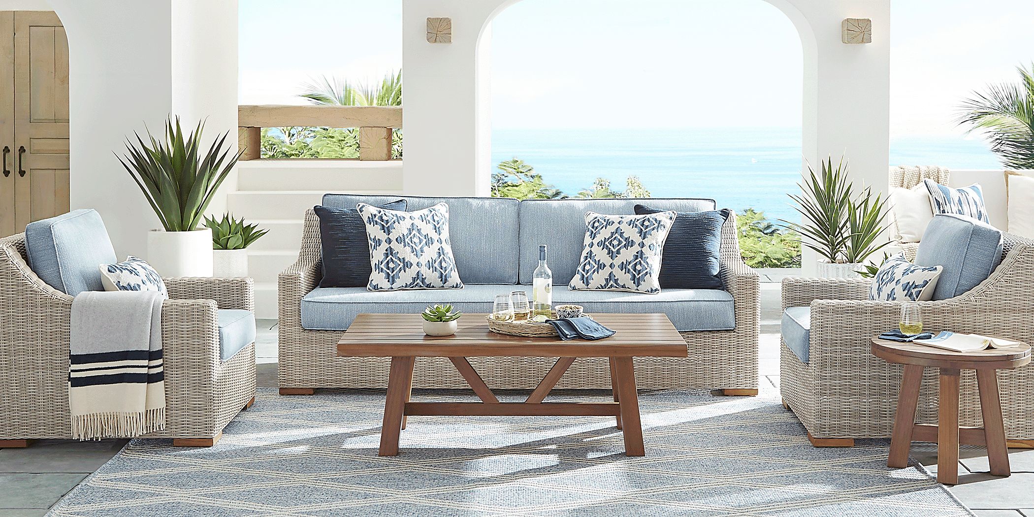 Patmos 4 Pc Gray Steel Wicker Outdoor Seating Set With Sofa, Chair ...