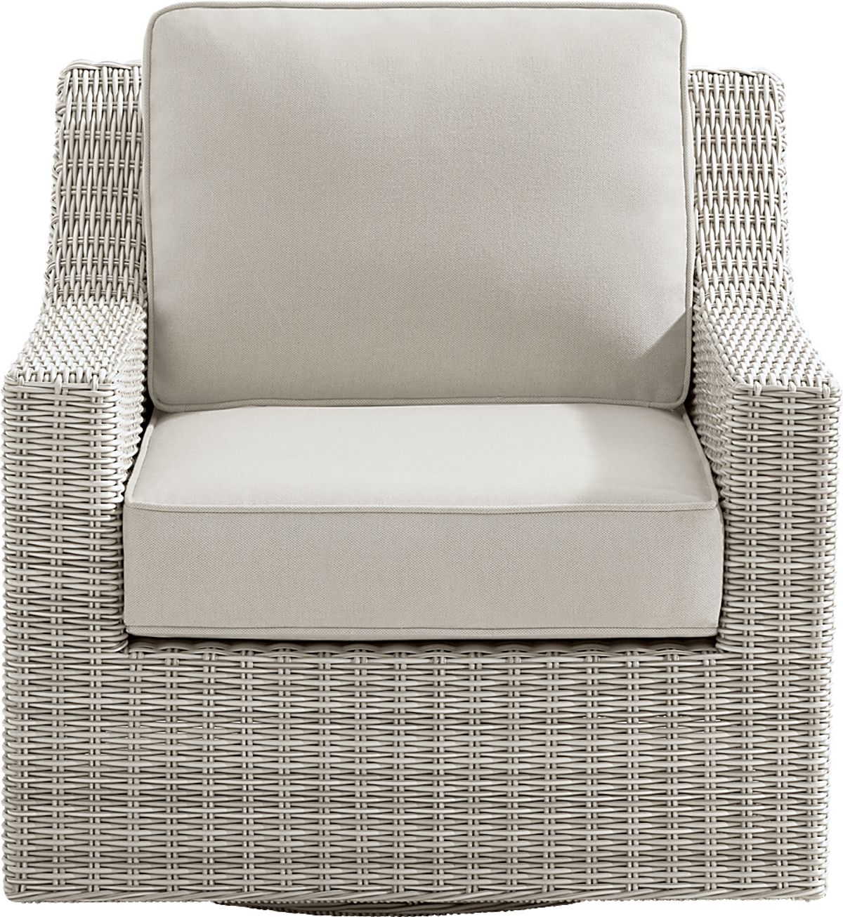Patmos Gray Linen Beige Wicker Outdoor Swivel Chair | Rooms to Go