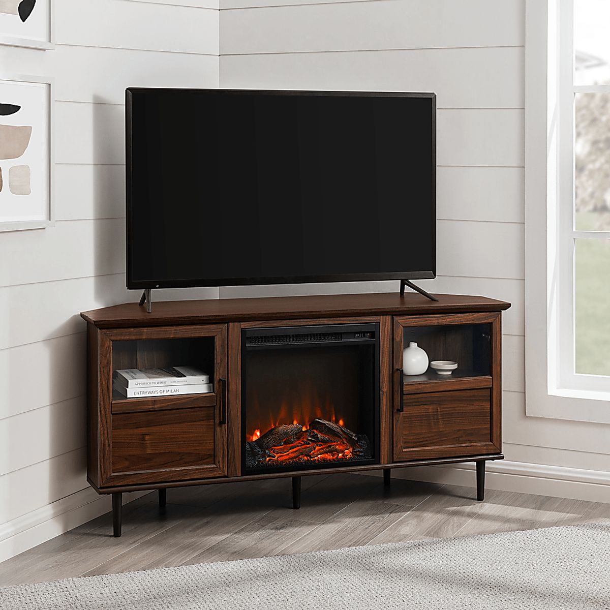 Pavona Walnut Dark Wood 54" Console With Electric Fireplace | Rooms to Go