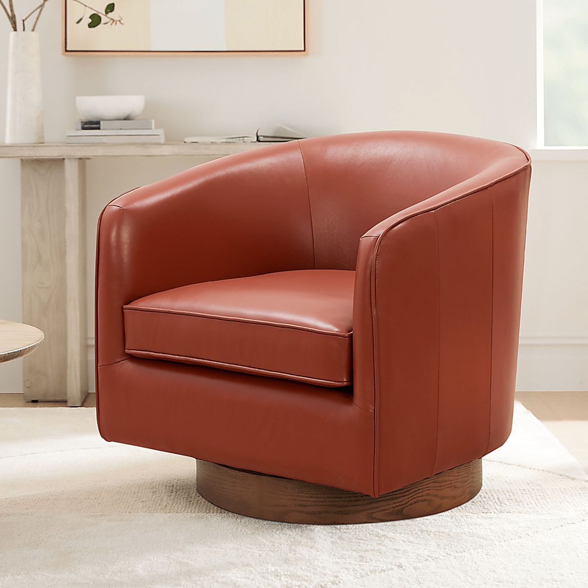 Penasco Camel Brown Leather Swivel Accent Chair | Rooms to Go