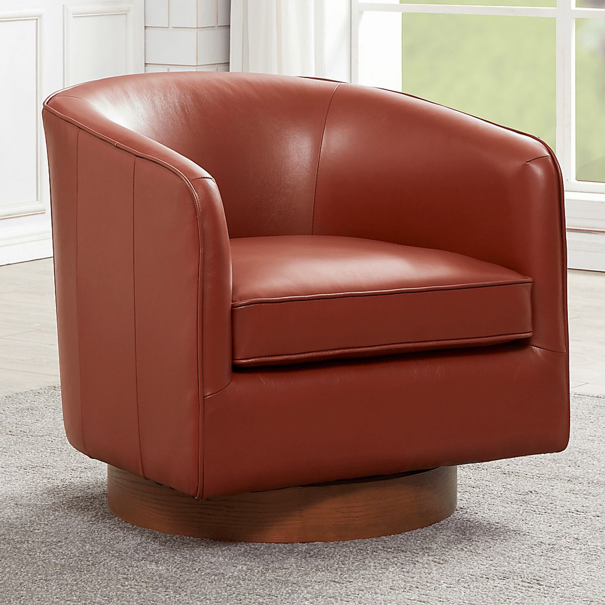 Penasco Camel Brown Leather Swivel Accent Chair | Rooms to Go