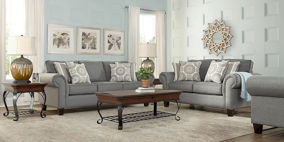 Pennington 5 Pc Gray Fabric Living Room Set With Sofa, Loveseat, 3 Pc ...