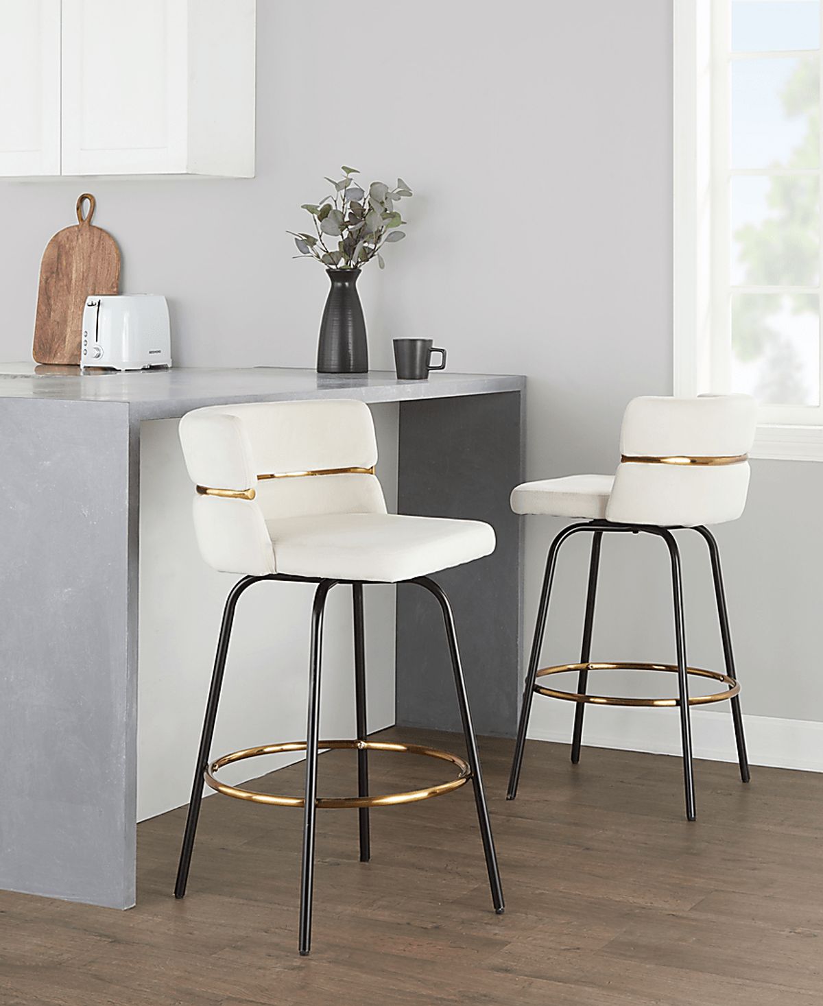 Percivale V Gold Colors,Metal Cream Beige Velvet Plush Swivel Barstool ...