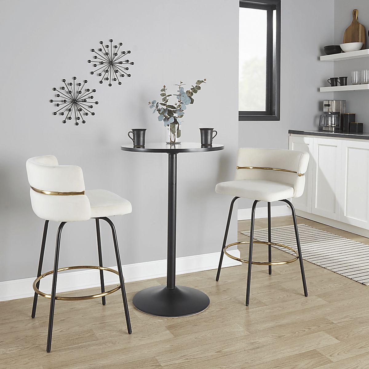 Percivale V Gold Colors,Metal Cream Beige Velvet Plush Swivel Barstool ...