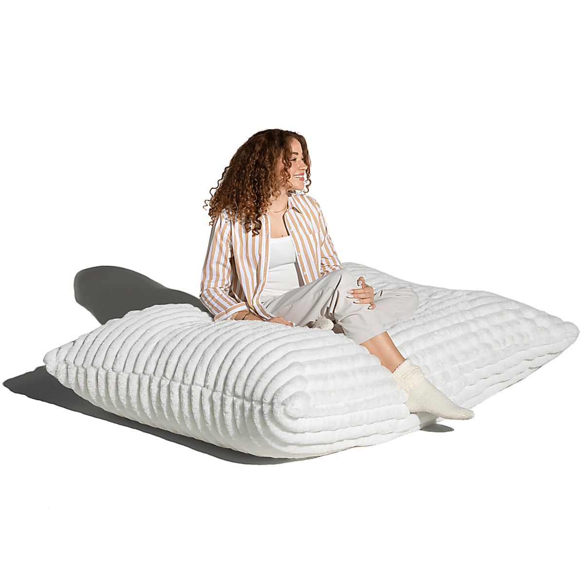 Pheosi I Ivory Beige Polyester Fabric Bean Bag Chair | Rooms to Go