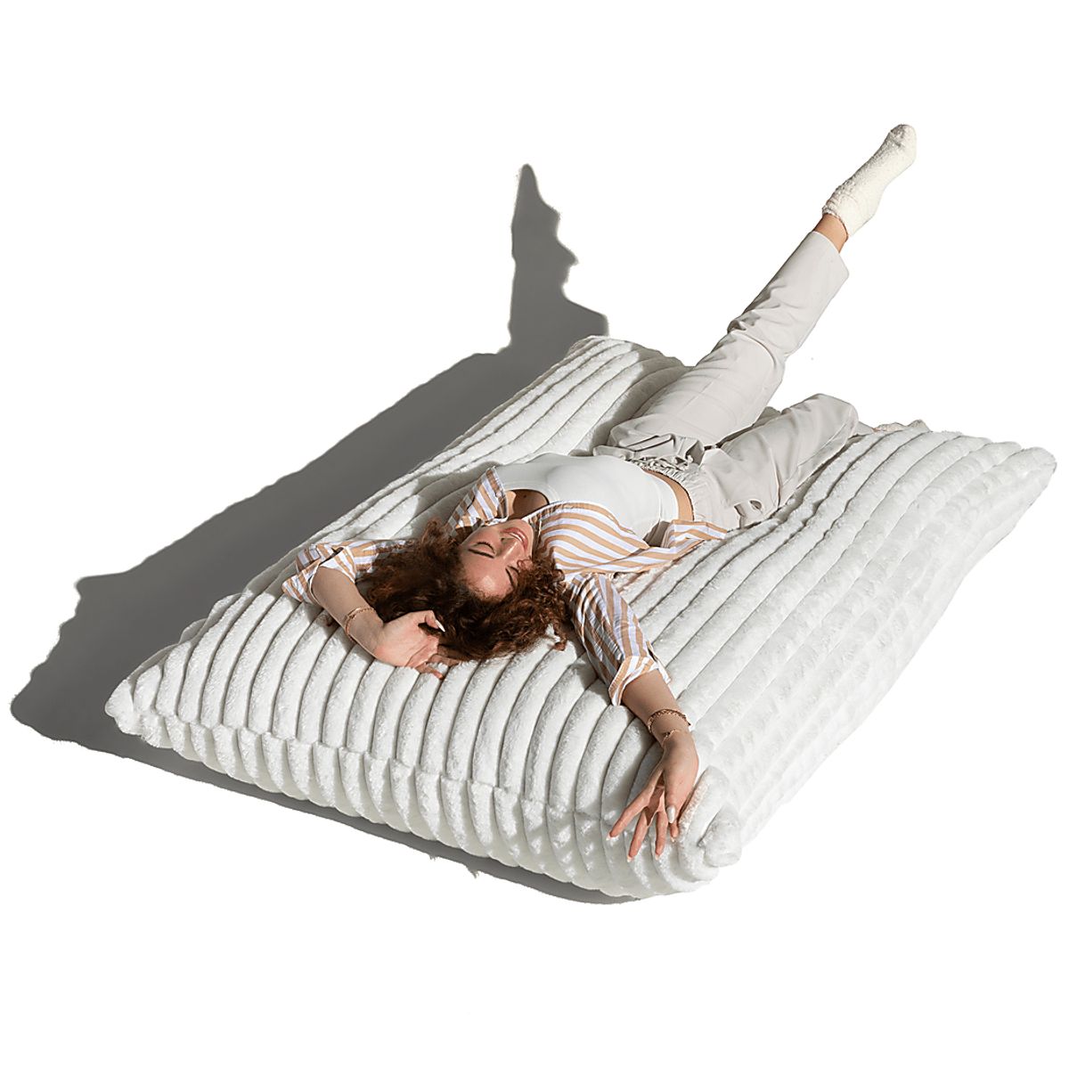 Pheosi I Ivory Beige Polyester Fabric Bean Bag Chair | Rooms to Go